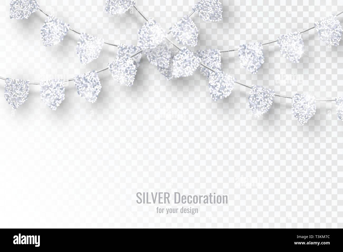 Glitter Silver Party Flags Decoration with Confetti Stock Vector Image ...