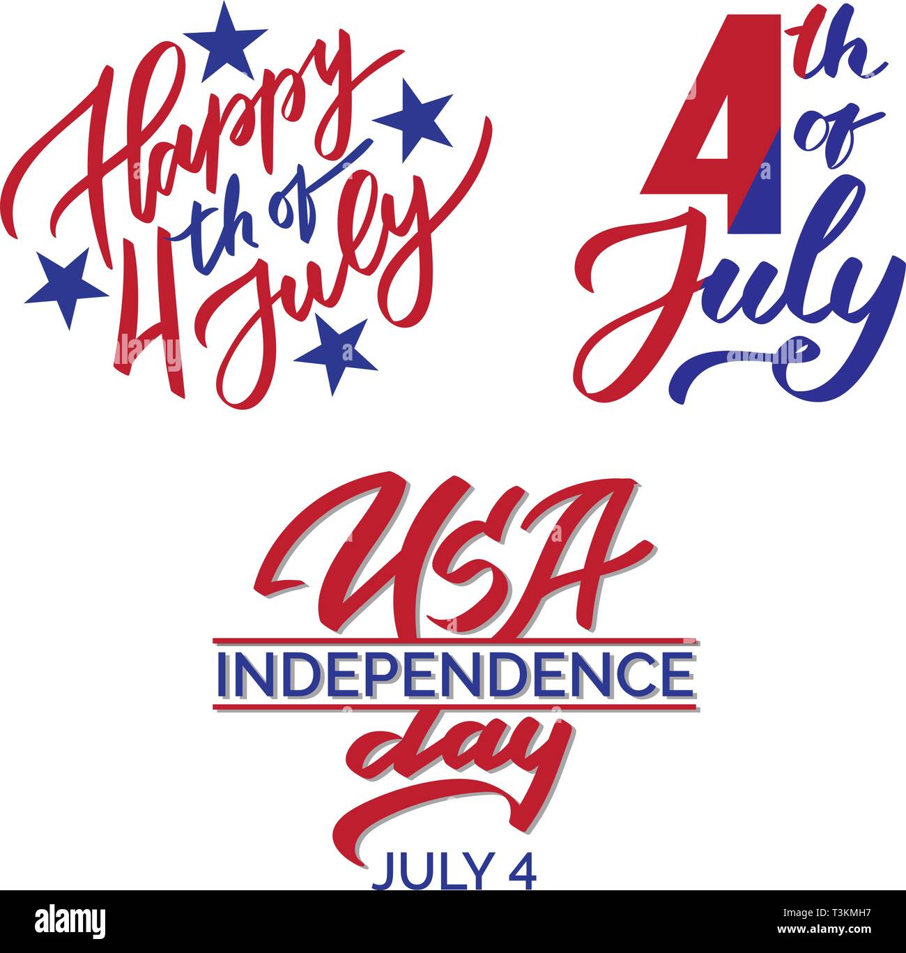 4th of July graphic print set, typography, lettering, calligraphy, USA ...