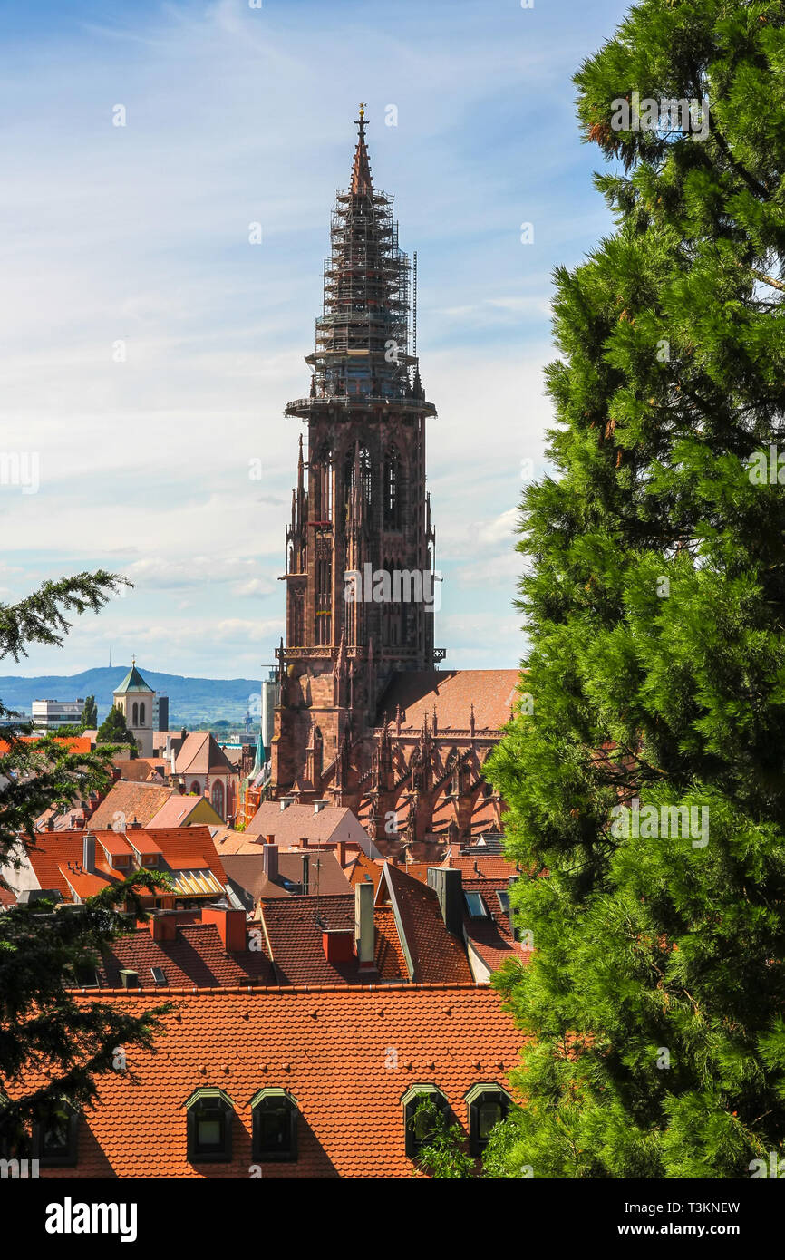 Landscape view of Freiburg im Breisgau, Germany with the Minster ...