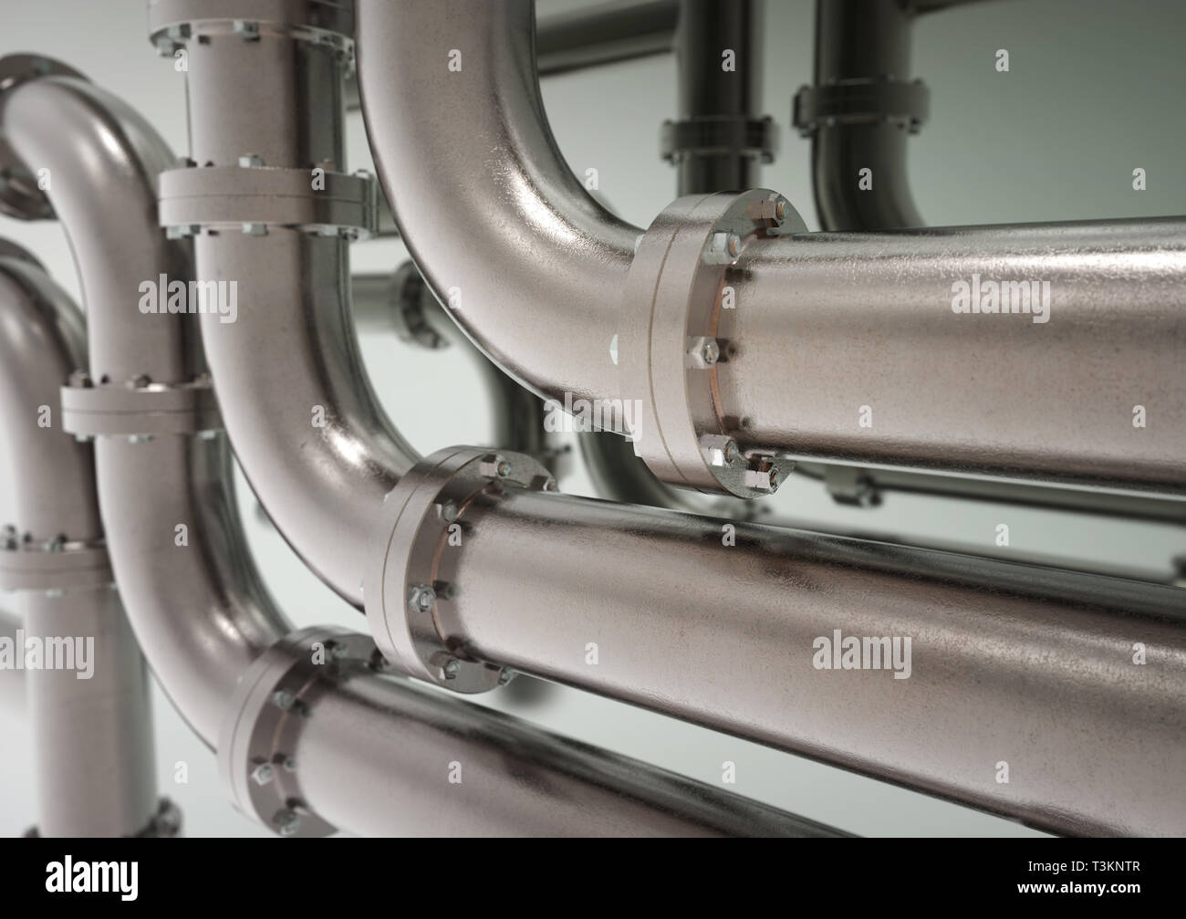 Metal piping of industrial plant, perspective view 3d render Stock ...
