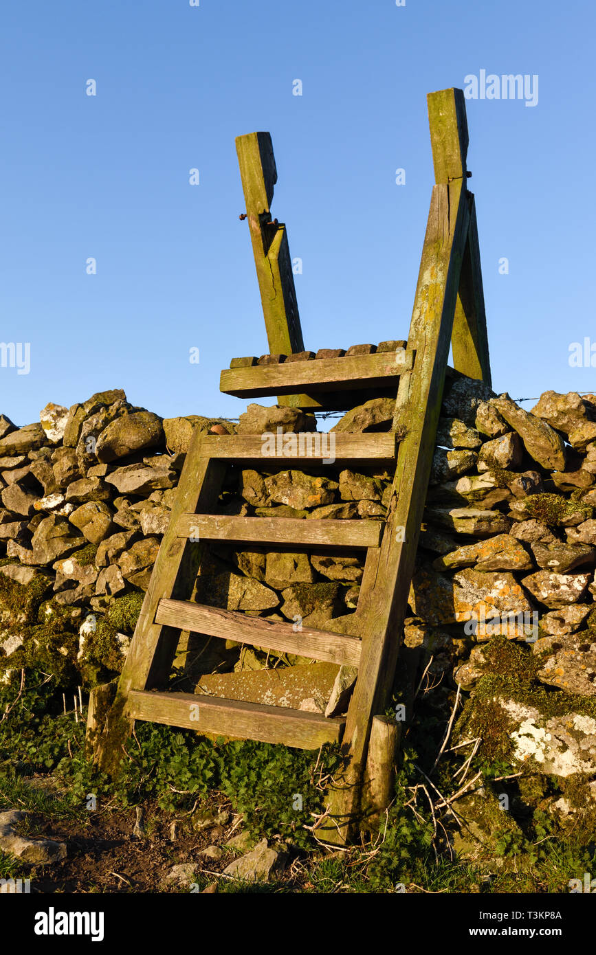 A Ladder stiles crossing a dry stone wall in Derbyshire,UK Stock Photo ...