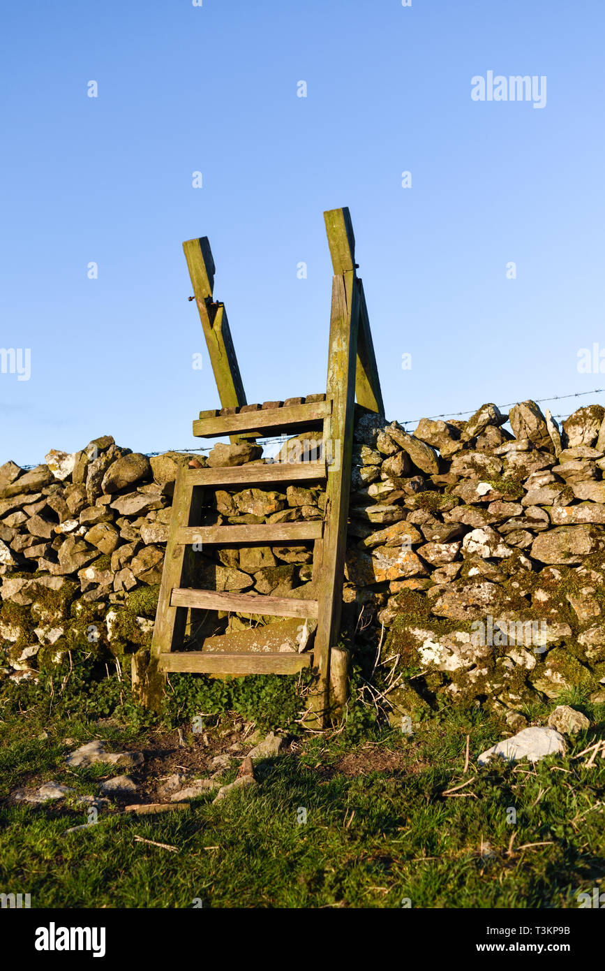 A Ladder stiles crossing a dry stone wall in Derbyshire,UK Stock Photo ...