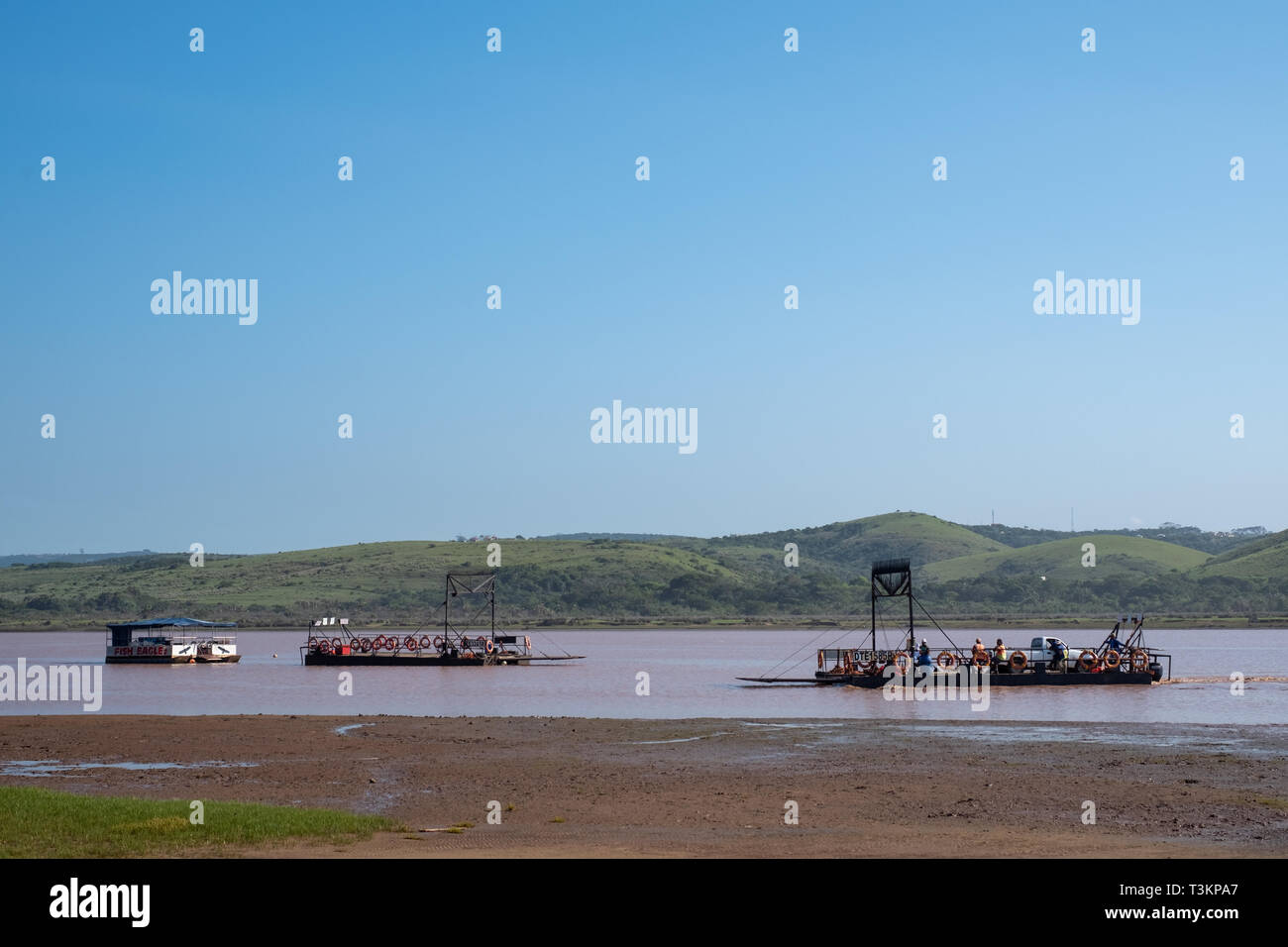 Ferry crossing the Kei River near Morgan Bay in Eastern Cape, on the ...