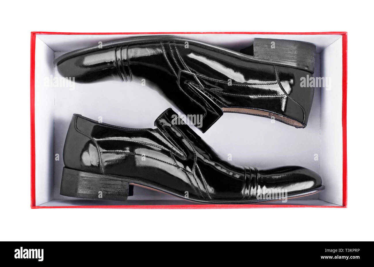 Pair of black leather shoes inside a box Stock Photo - Alamy