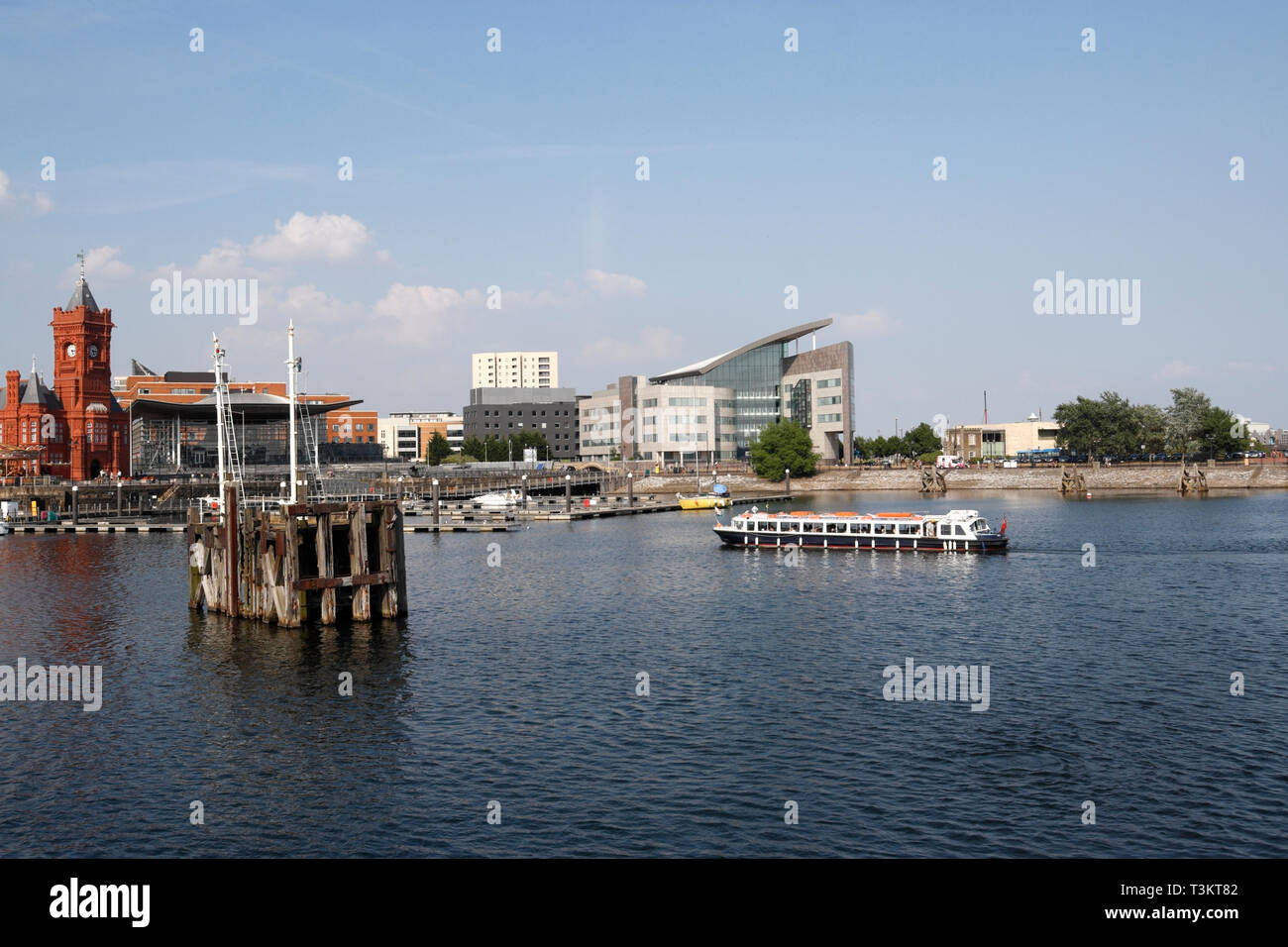 Cardiff bay waterfront Wales UK, Water Bus Transportation Scenic view ...