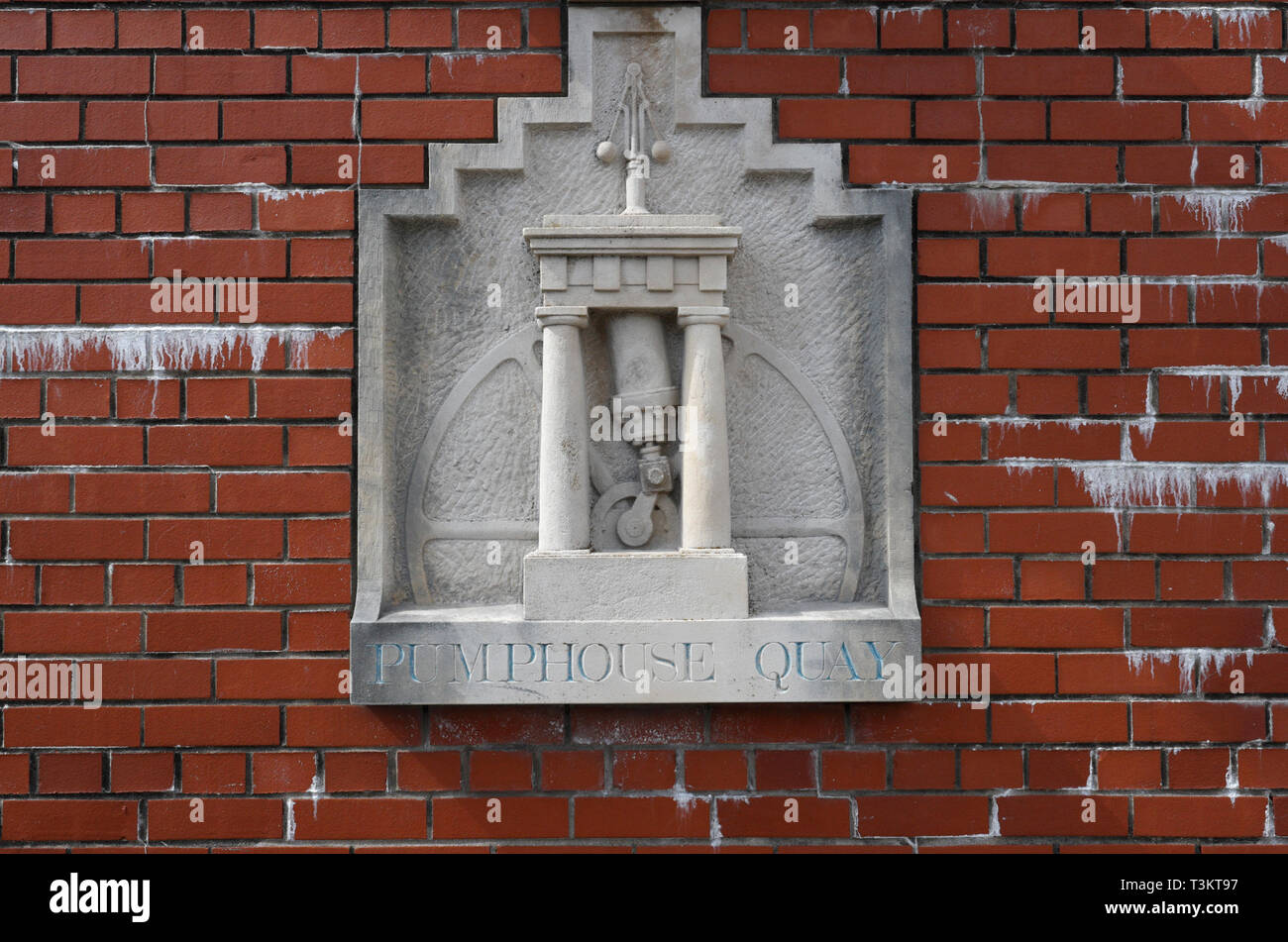 Artistic Stonework, Pumphouse Quay, Swansea marina, Wales UK Stock ...