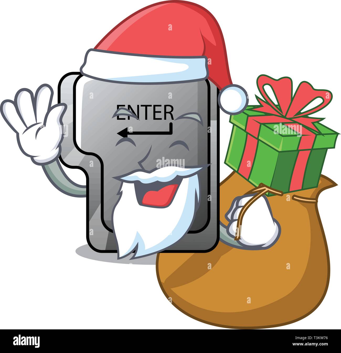 Santa with gift enter button installed on computer cartoon Stock Vector ...
