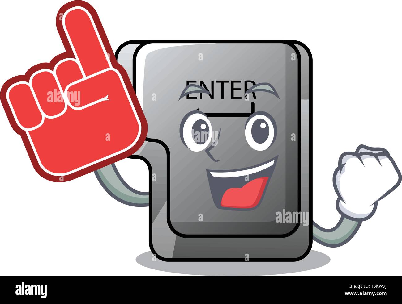 Foam finger enter button installed on computer cartoon Stock Vector ...
