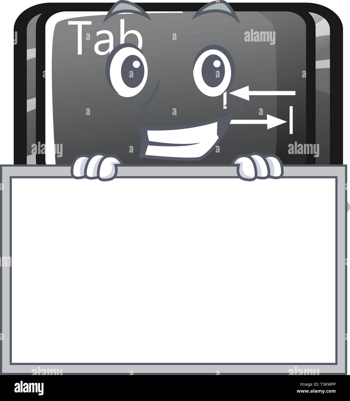 Grinning with board tab button installed on computer character Stock ...
