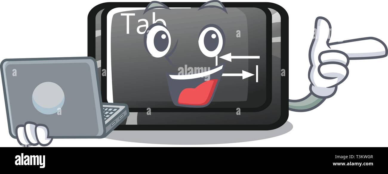 With laptop tab button installed on computer character Stock Vector ...