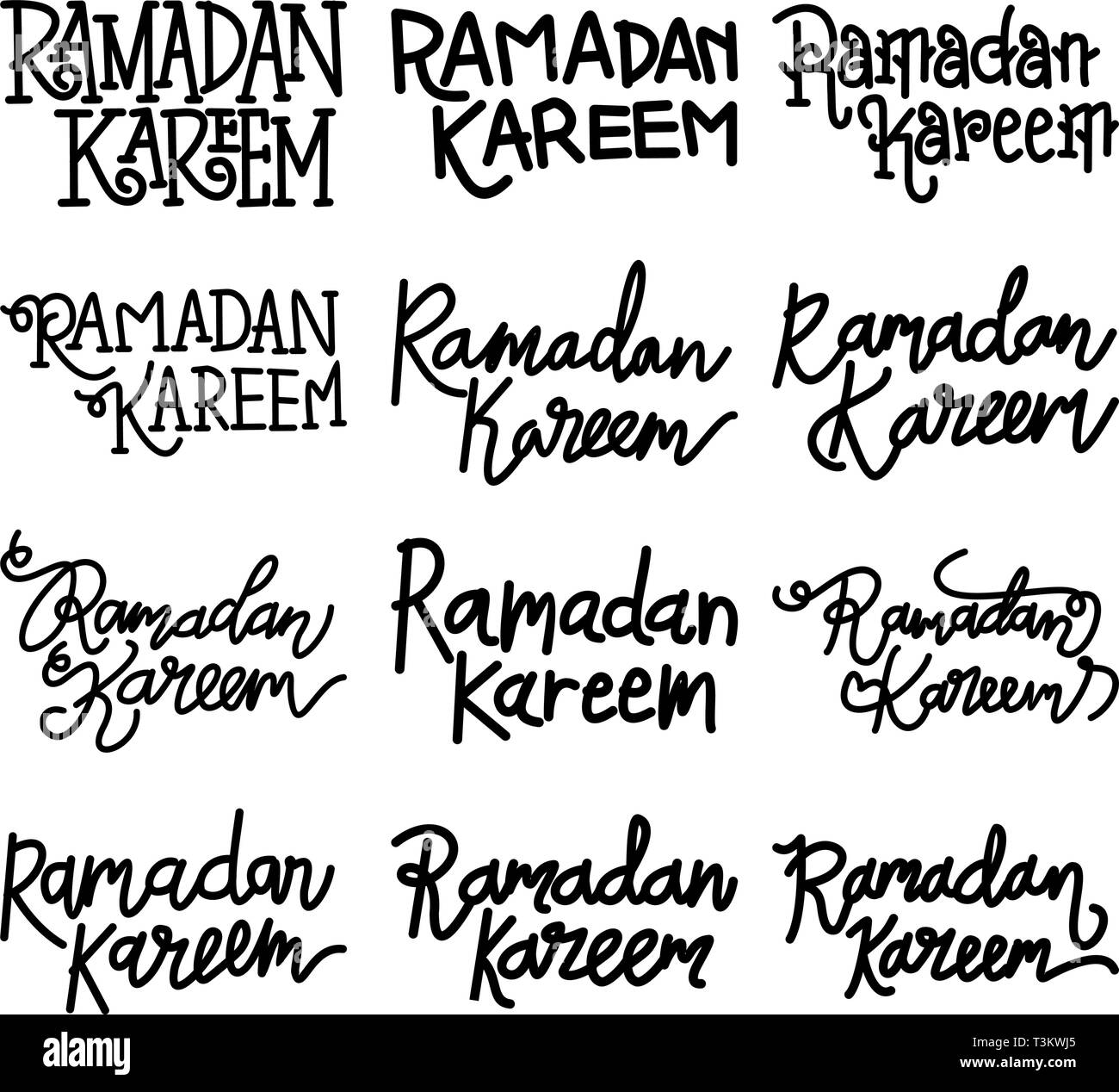 Ramadan Kareem Text Handwritten Set Template Vector Stock Vector Image ...