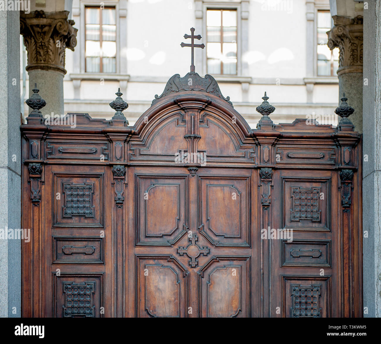 Ancient wooden carved door with crucifix Stock Photo - Alamy