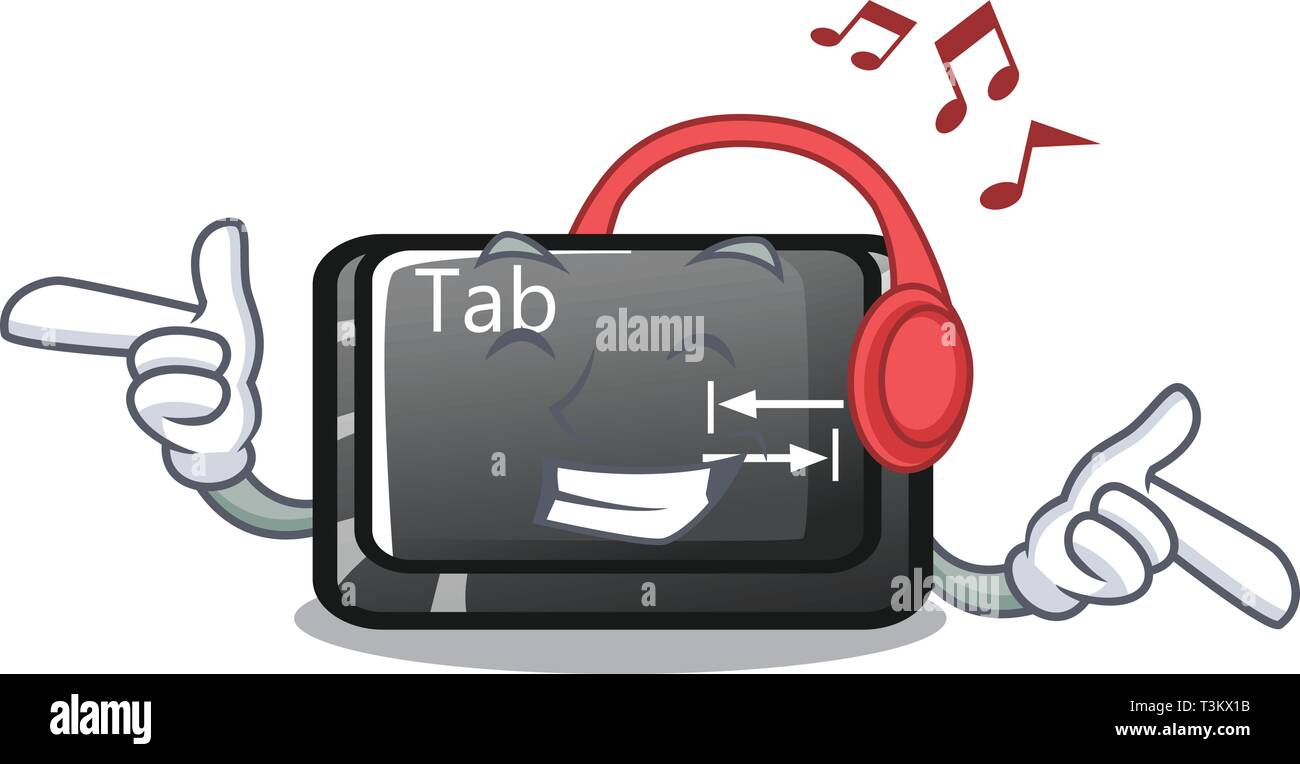 Listening music tab button attached to cartoon keyboard Stock Vector ...