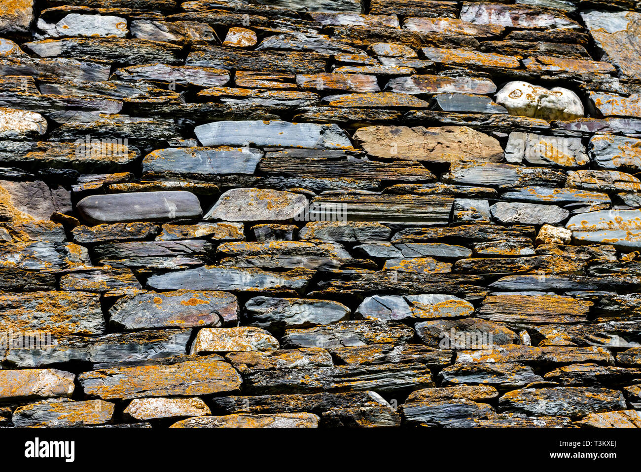 Village Dartlo Tusheti region, Georgia. Wall built from shale stones ...