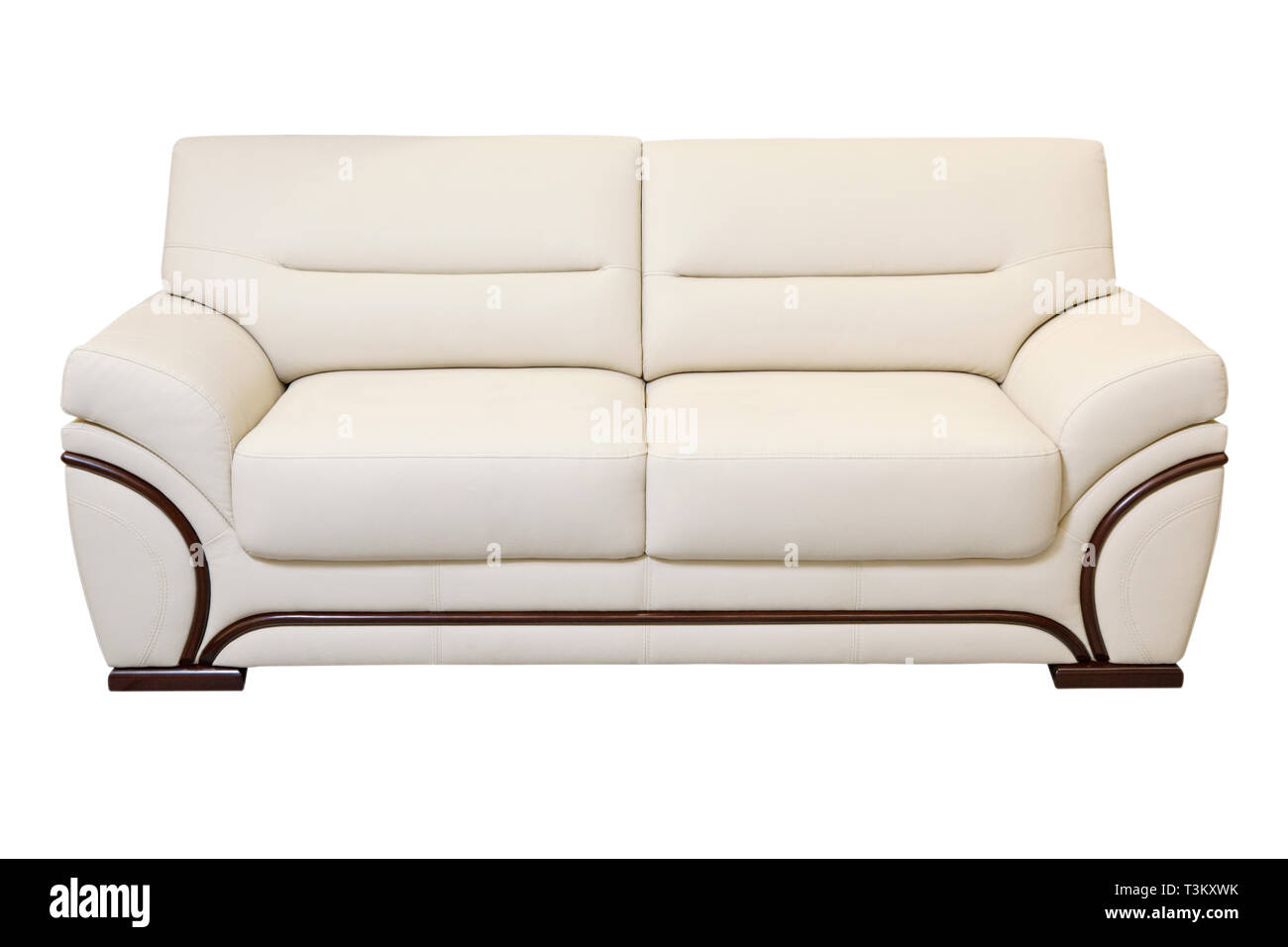 Ivory leather sofa isolated on white background Stock Photo - Alamy