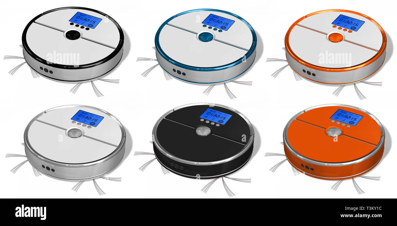 Set of automated robotic vacuum cleaner isolated on white Stock Photo ...