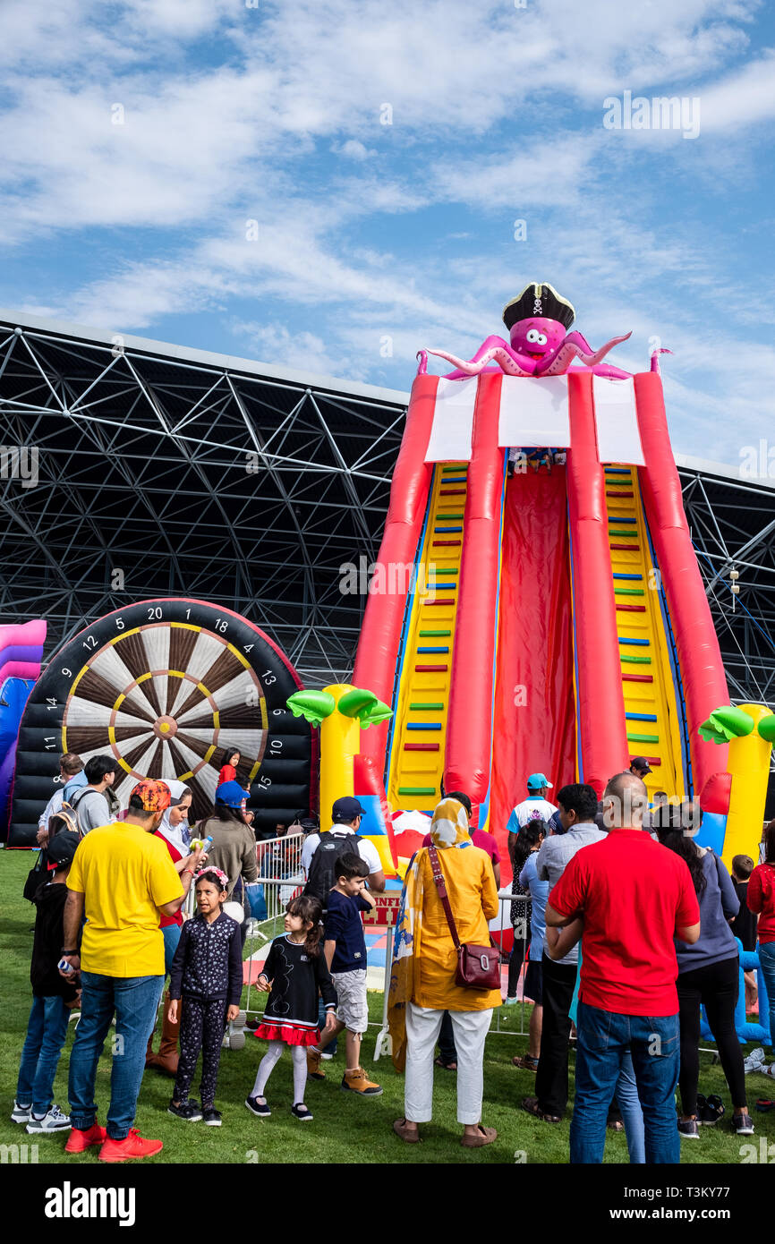 February 2, 2019 - Abu Dhabi, UAE: Cactus inflated slides at Yas Kids ...