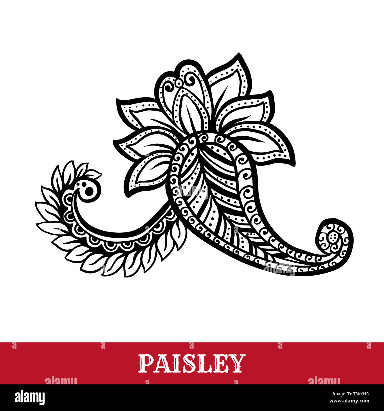Paisley motif hand drawn isolated vector tattoo illustration. Buta ink ...