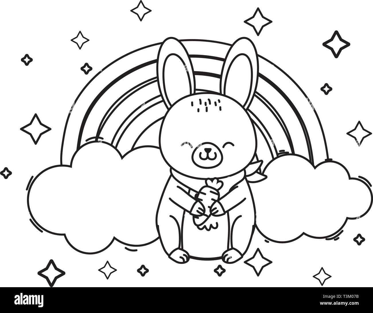 cute little animal rabbit bunny in front rainbow cartoon vector ...