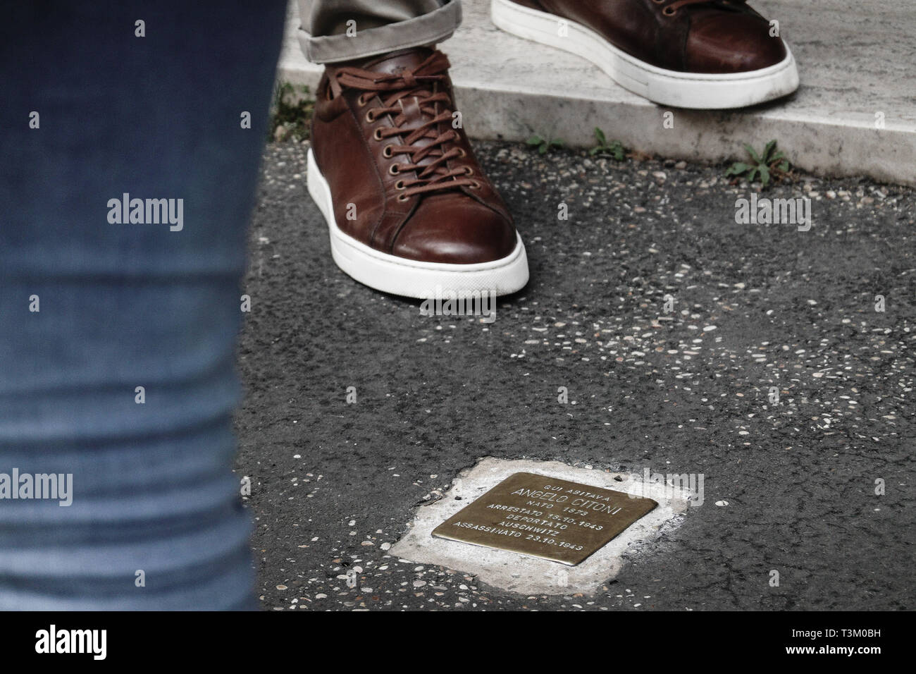 Brass cobblestone sized memorials, referred to as stolpersteine in ...