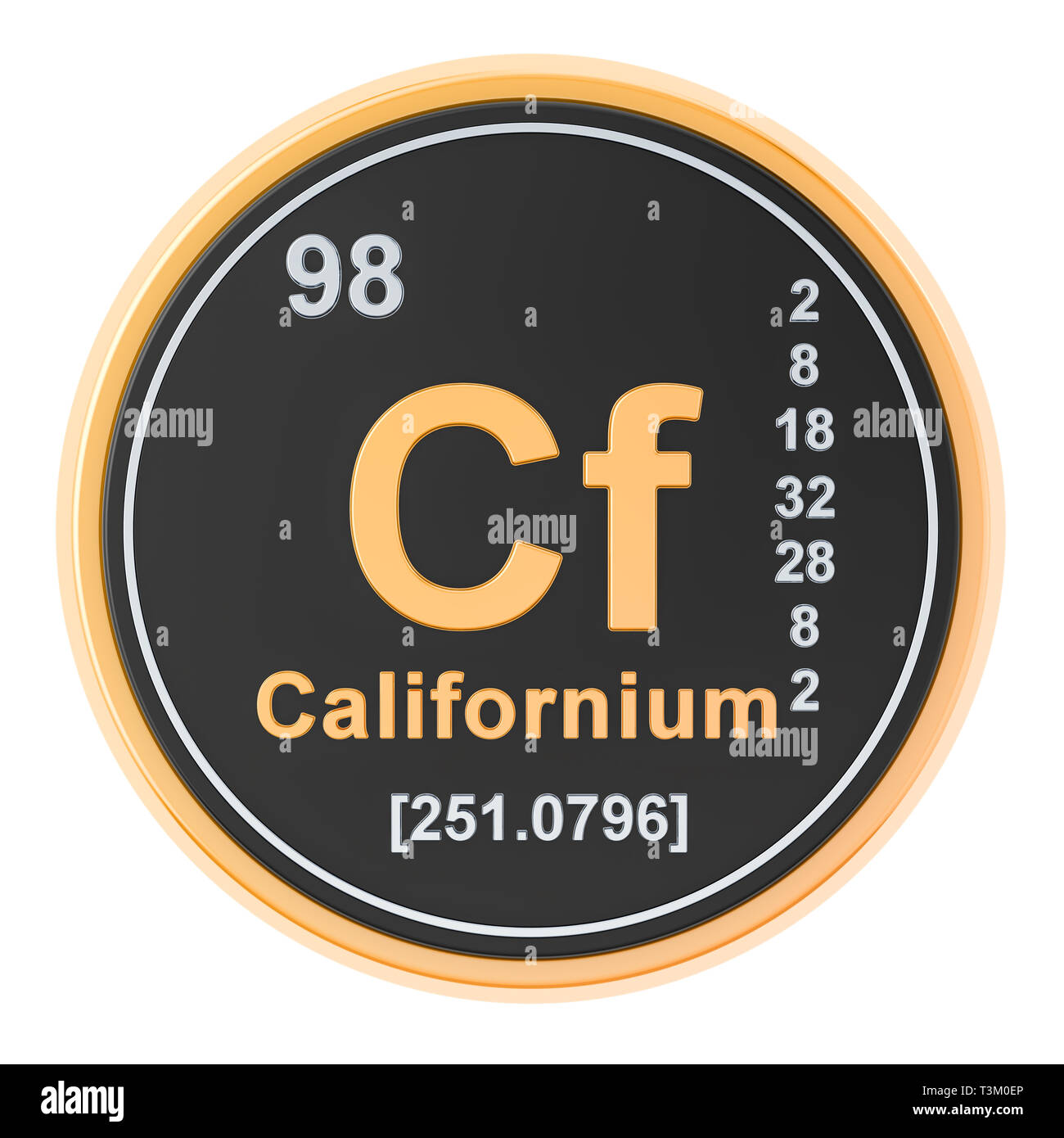 Californium Cf chemical element. 3D rendering isolated on white ...