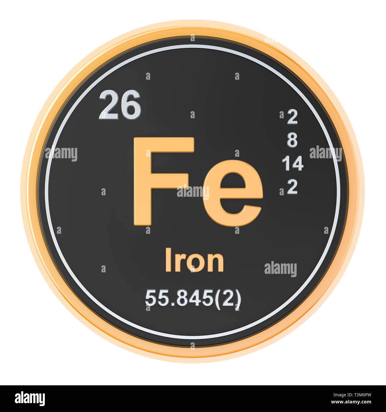 Ferrum, iron Fe chemical element. 3D rendering isolated on white ...