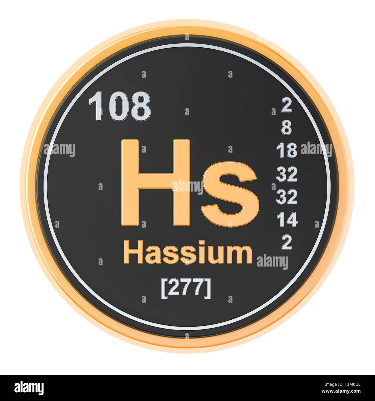 Hassium Hs chemical element. 3D rendering isolated on white background ...