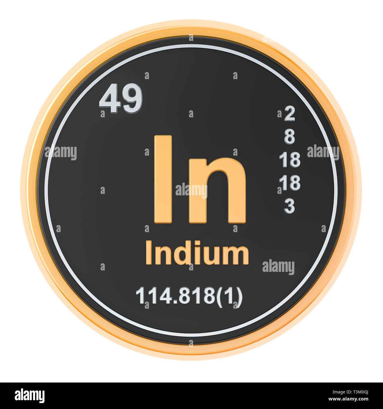 Indium In chemical element. 3D rendering isolated on white background ...