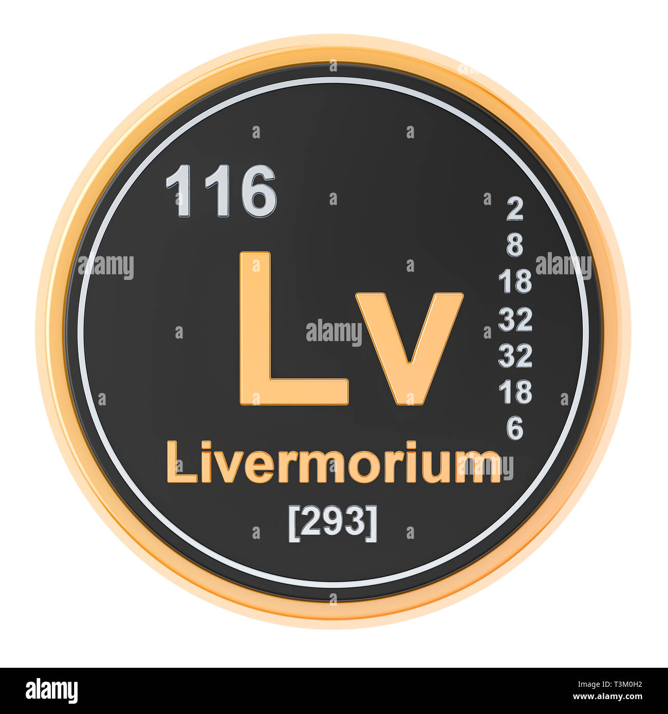 Livermorium Lv chemical element. 3D rendering isolated on white ...