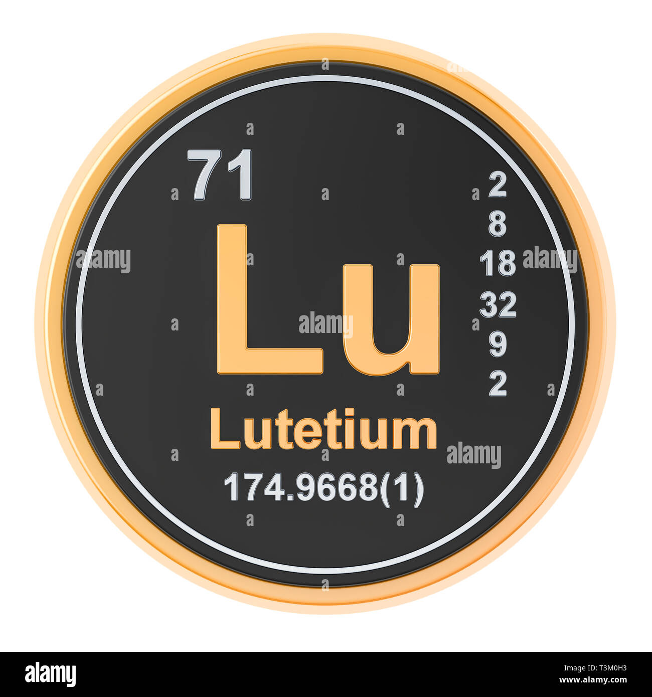Lutetium Lu chemical element. 3D rendering isolated on white background ...
