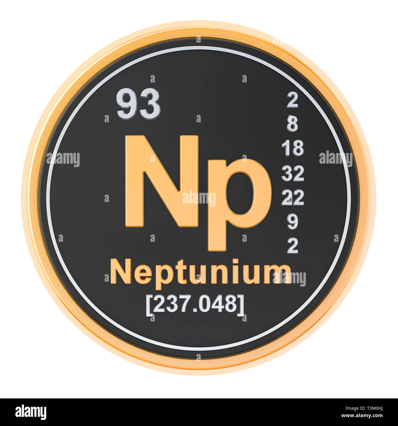 Neptunium Np chemical element. 3D rendering isolated on white ...