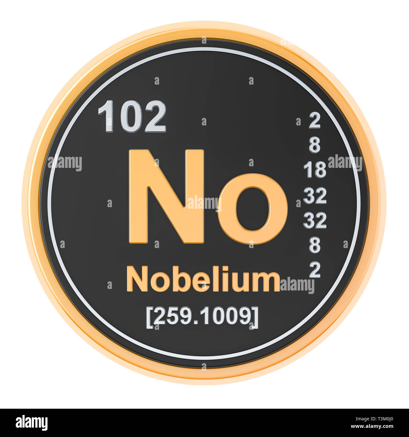 Nobelium No chemical element. 3D rendering isolated on white background ...