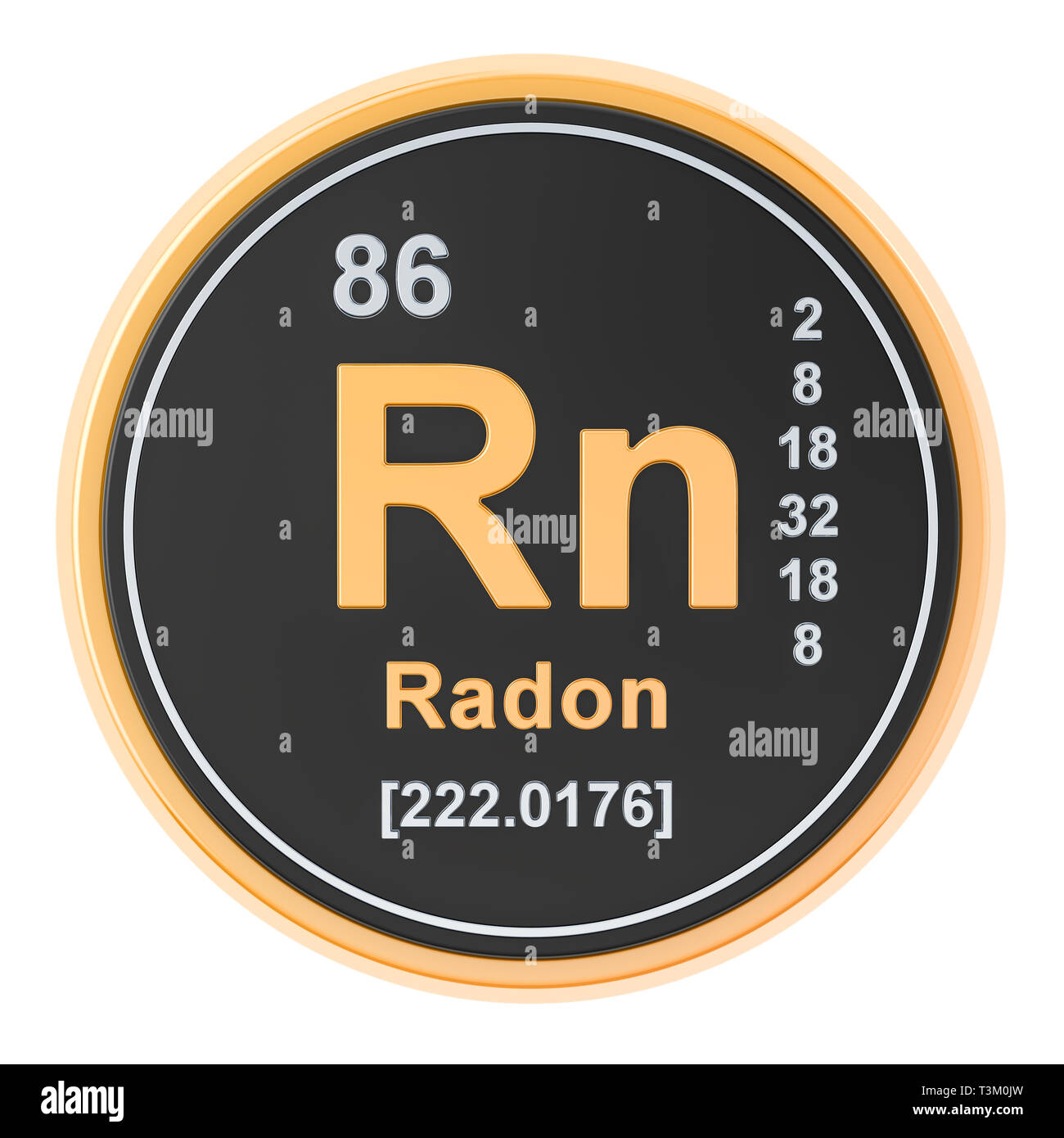 Radon Rn chemical element. 3D rendering isolated on white background ...
