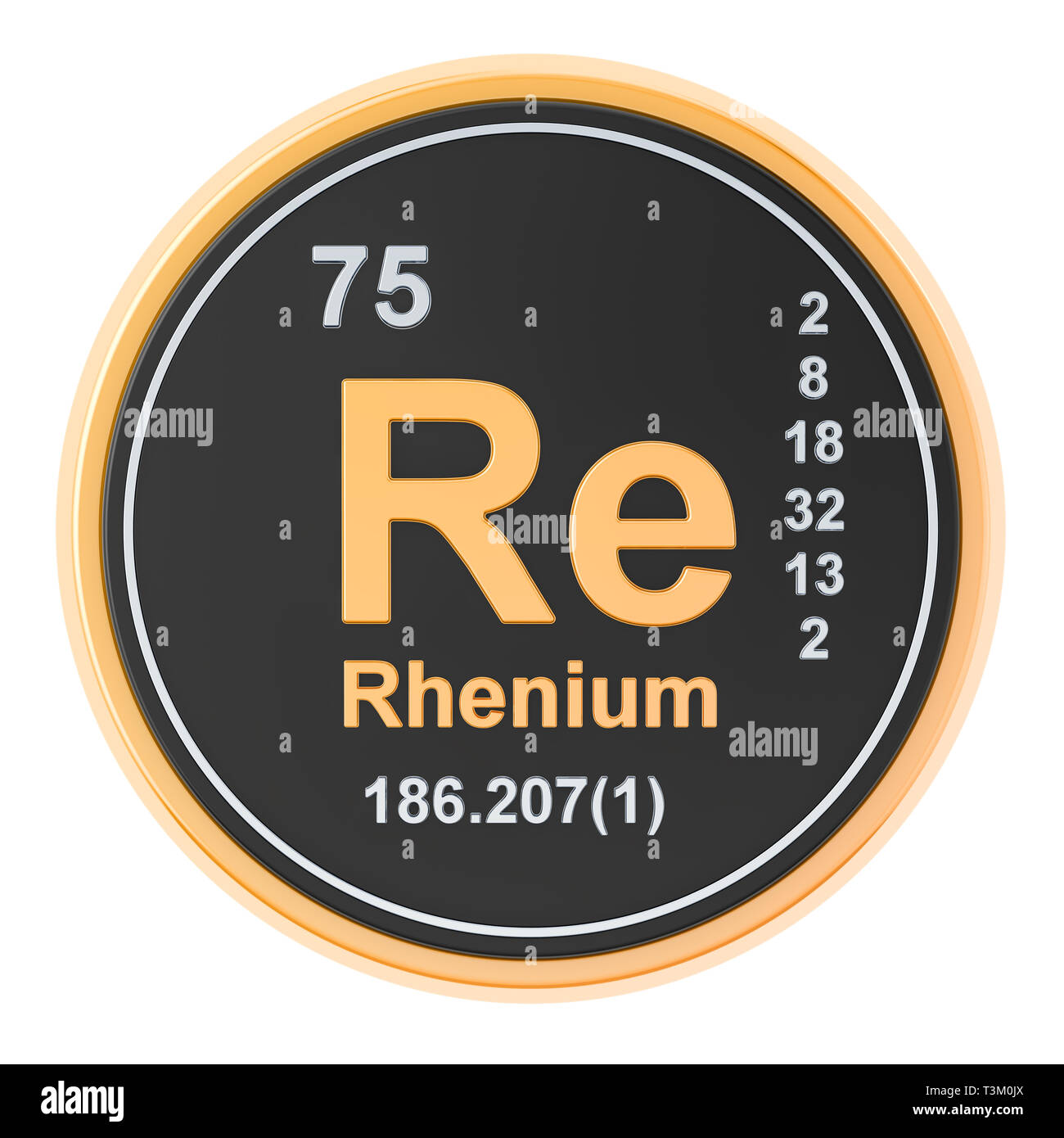 Rhenium Re chemical element. 3D rendering isolated on white background ...