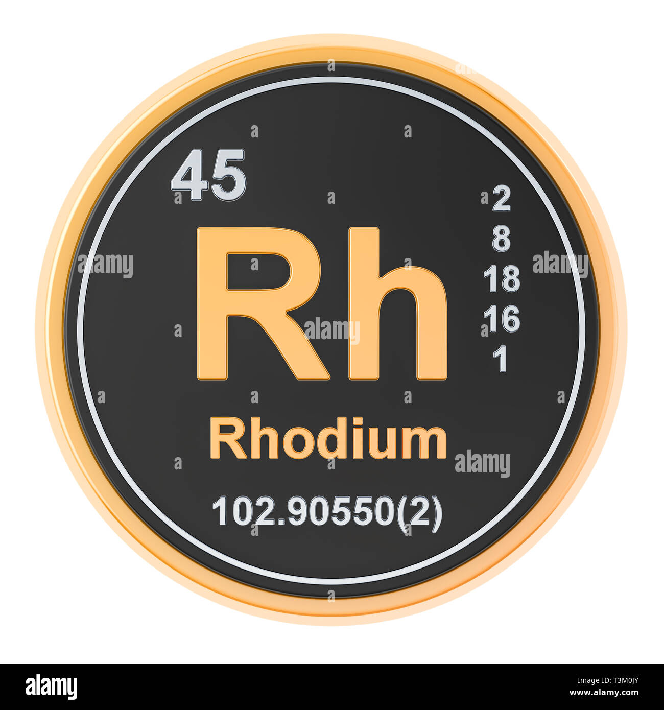 Rhodium Rh chemical element, 3D rendering isolated on white background ...