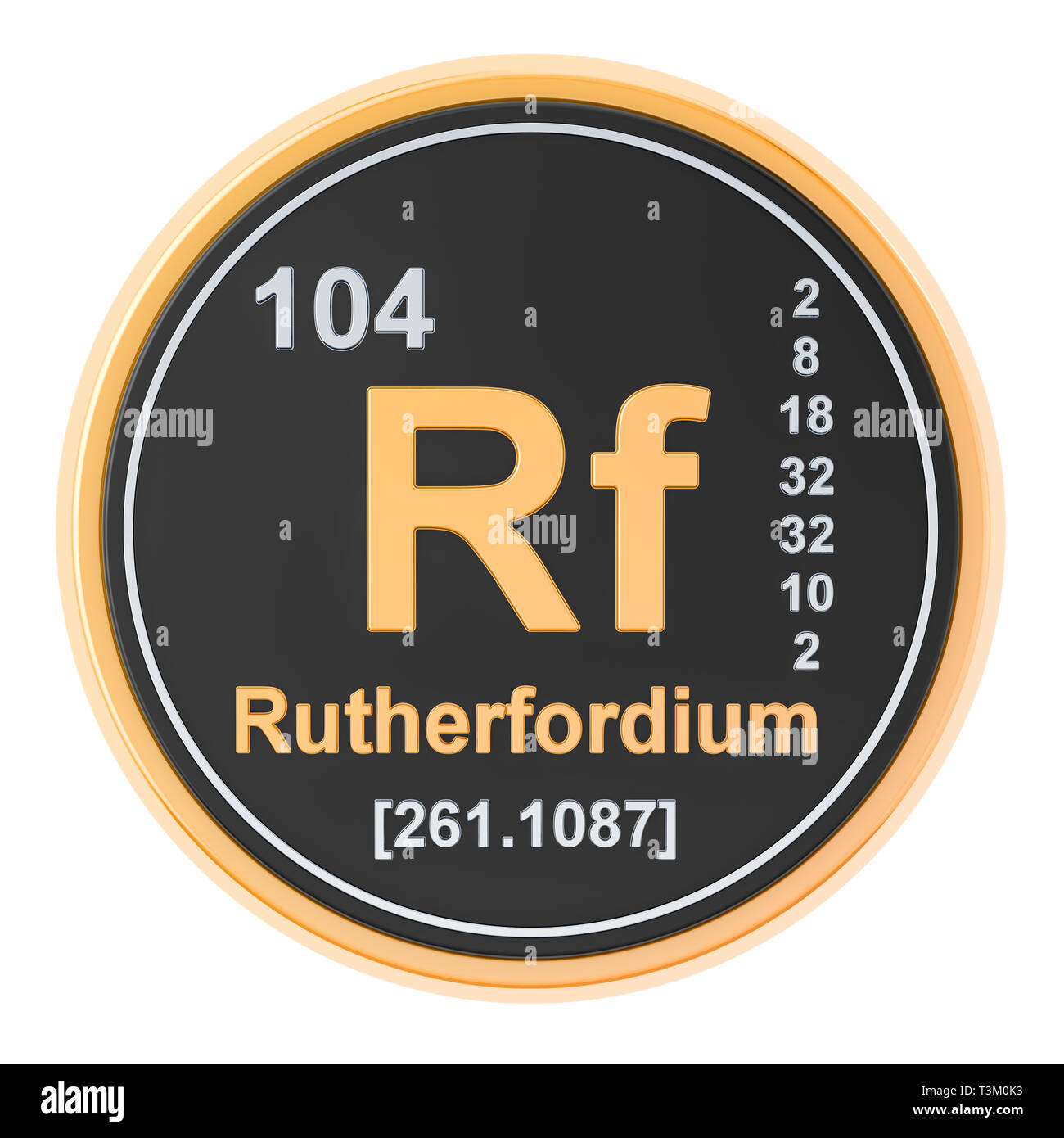 Rutherfordium Rf chemical element. 3D rendering isolated on white ...