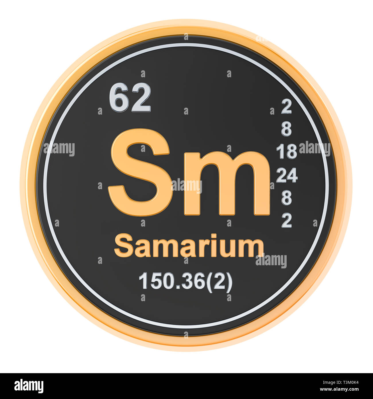 Samarium Sm chemical element. 3D rendering isolated on white background ...