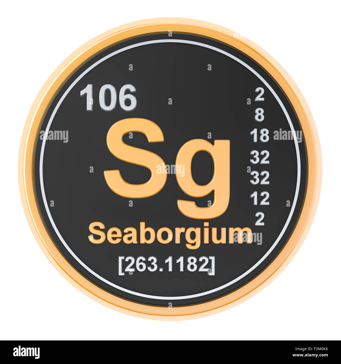 Seaborgium Sg chemical element. 3D rendering isolated on white ...