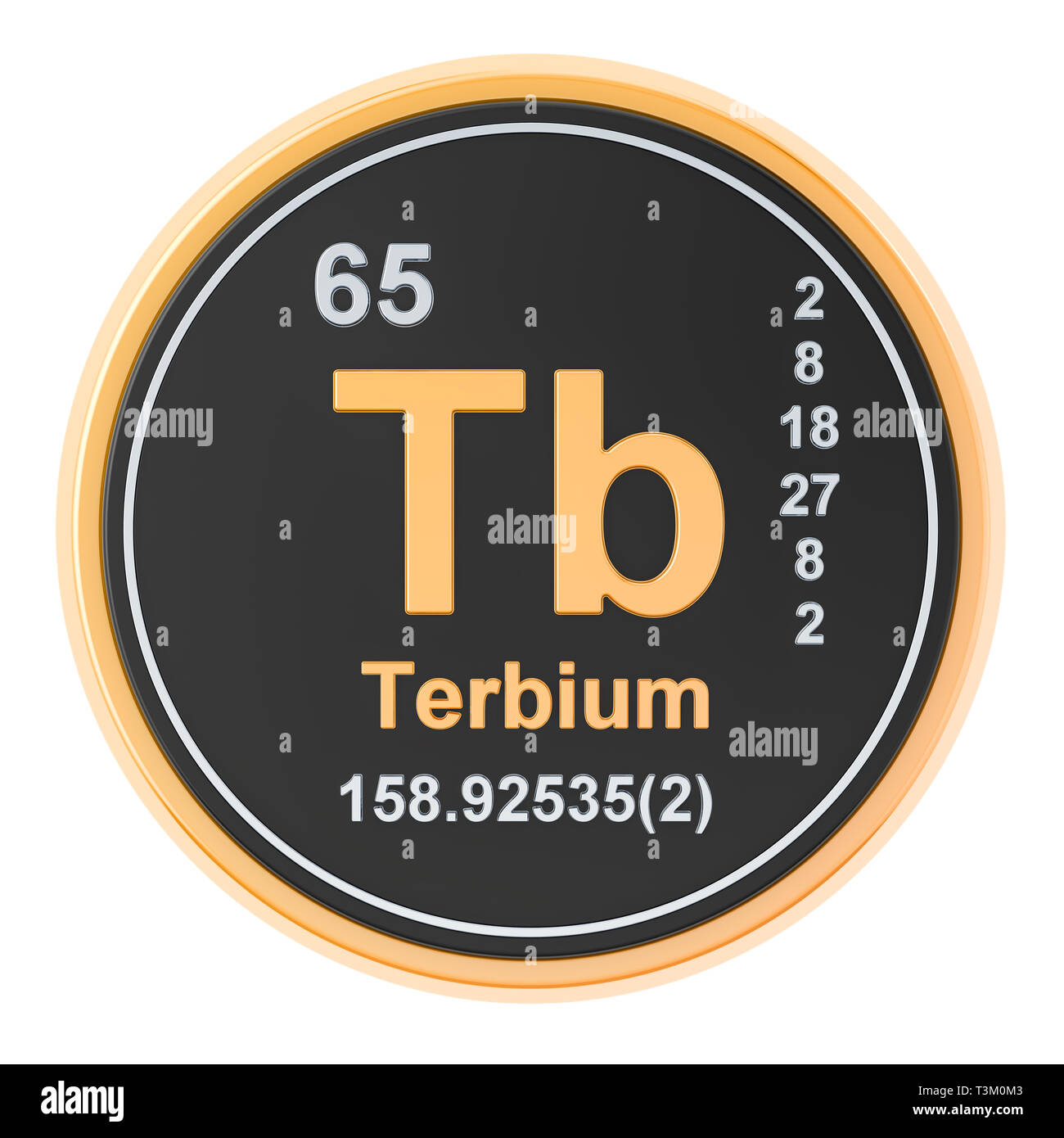 Terbium Tb chemical element. 3D rendering isolated on white background ...