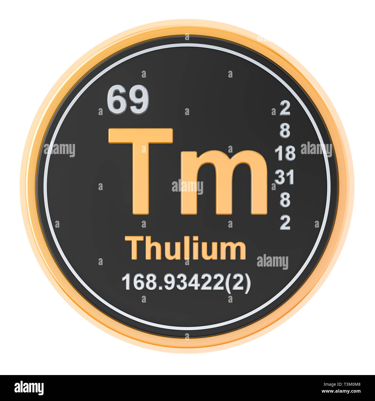 Thulium Tm chemical element. 3D rendering isolated on white background ...