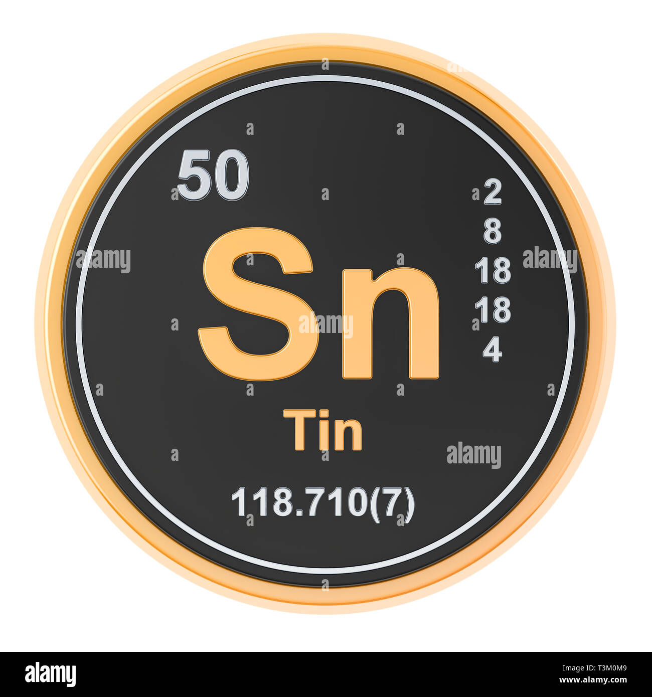 Tin, stannum Sn chemical element. 3D rendering isolated on white ...