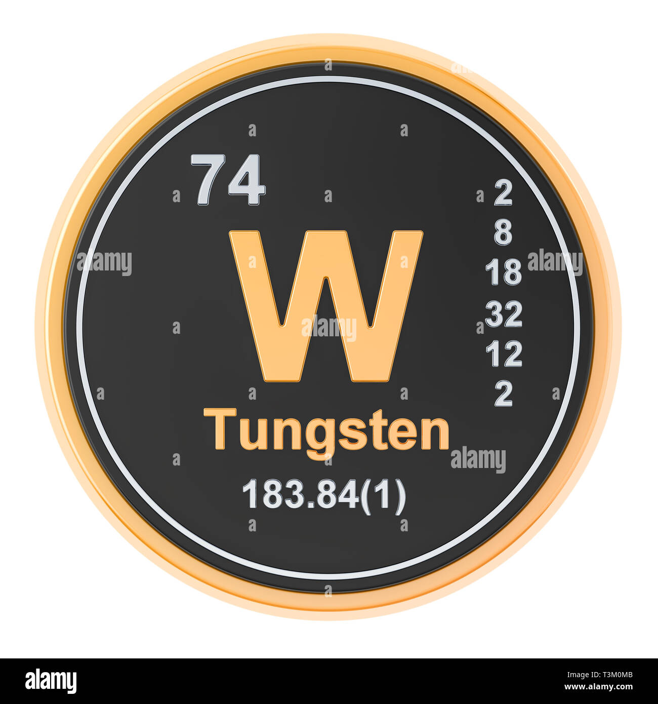 Tungsten W, wolfram chemical element. 3D rendering isolated on white ...