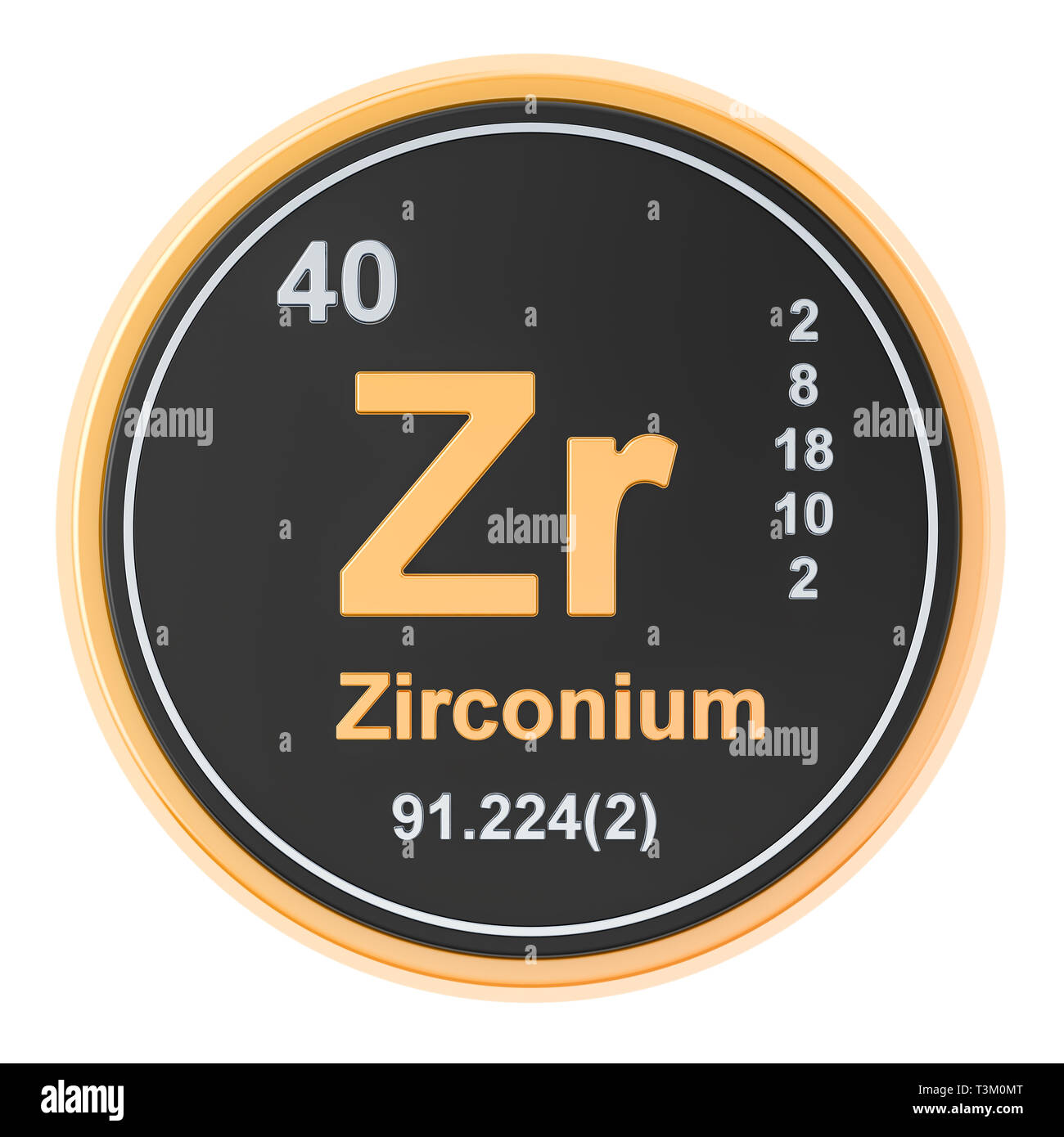 Zirconium Zr chemical element. 3D rendering isolated on white ...