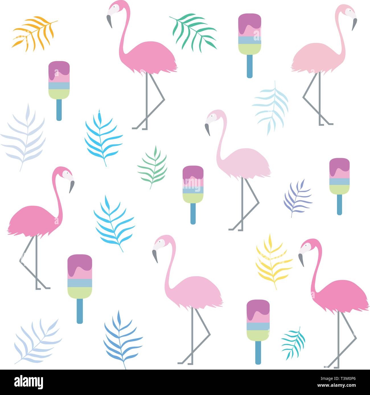Tropical flamingo pattern. Pink flamingo, ice-cream and leaves. Summer ...