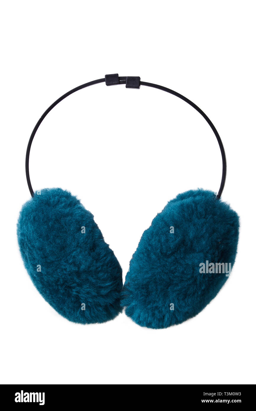 Green furry ear muffs isolated on white Stock Photo - Alamy