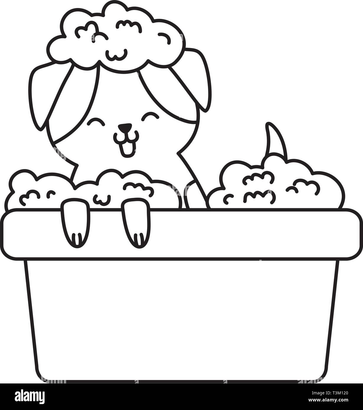 cute funny pet dog taking shower cartoon vector illustration graphic ...