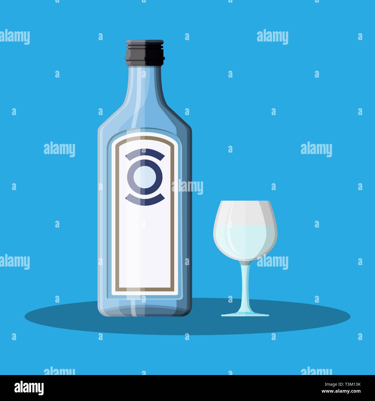 Bottle of gin with shot glass. Gin alcohol drink. Vector illustration ...
