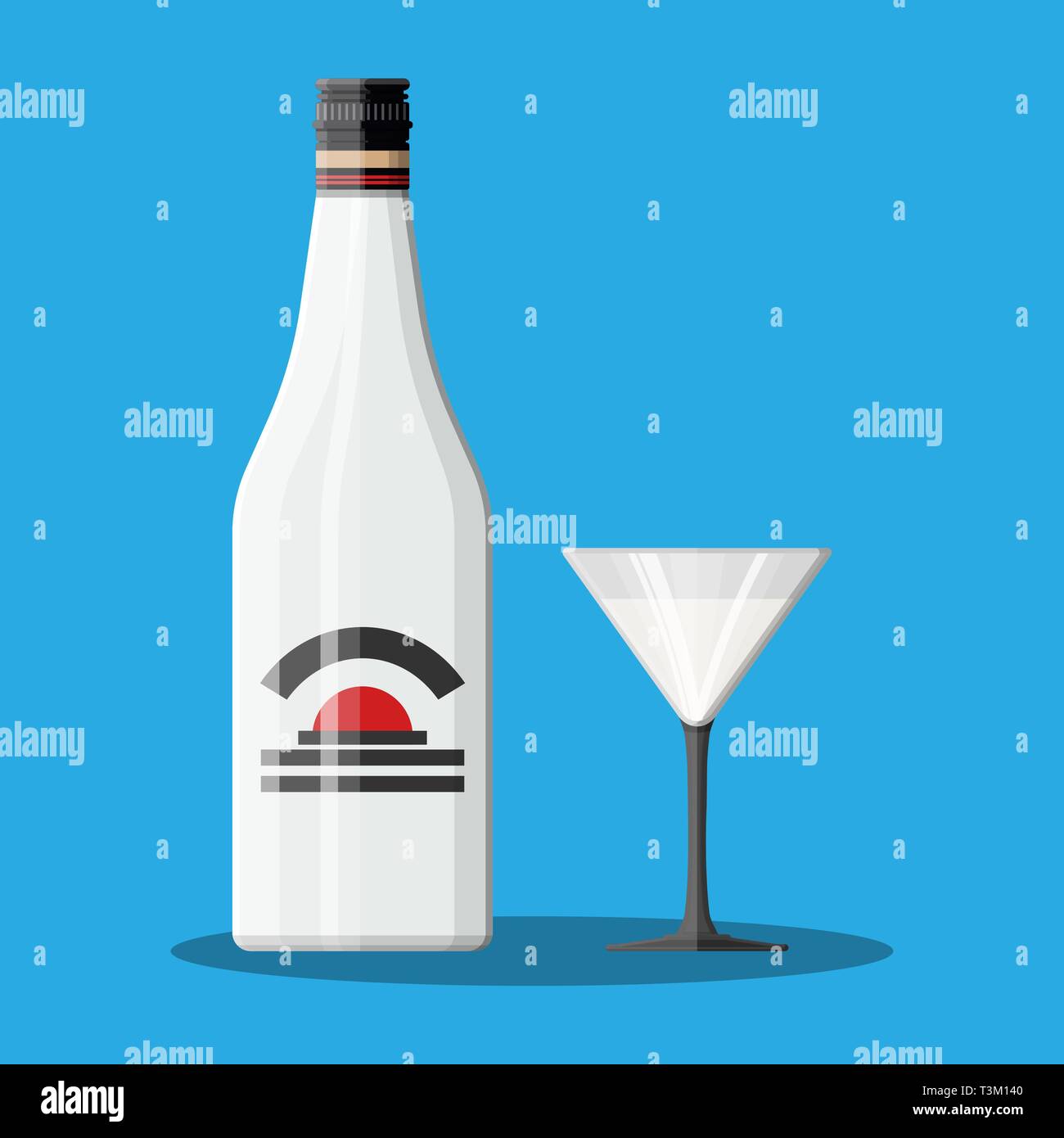 Bottle of rum with coconut and glass. Rum alcohol drink. Vector ...