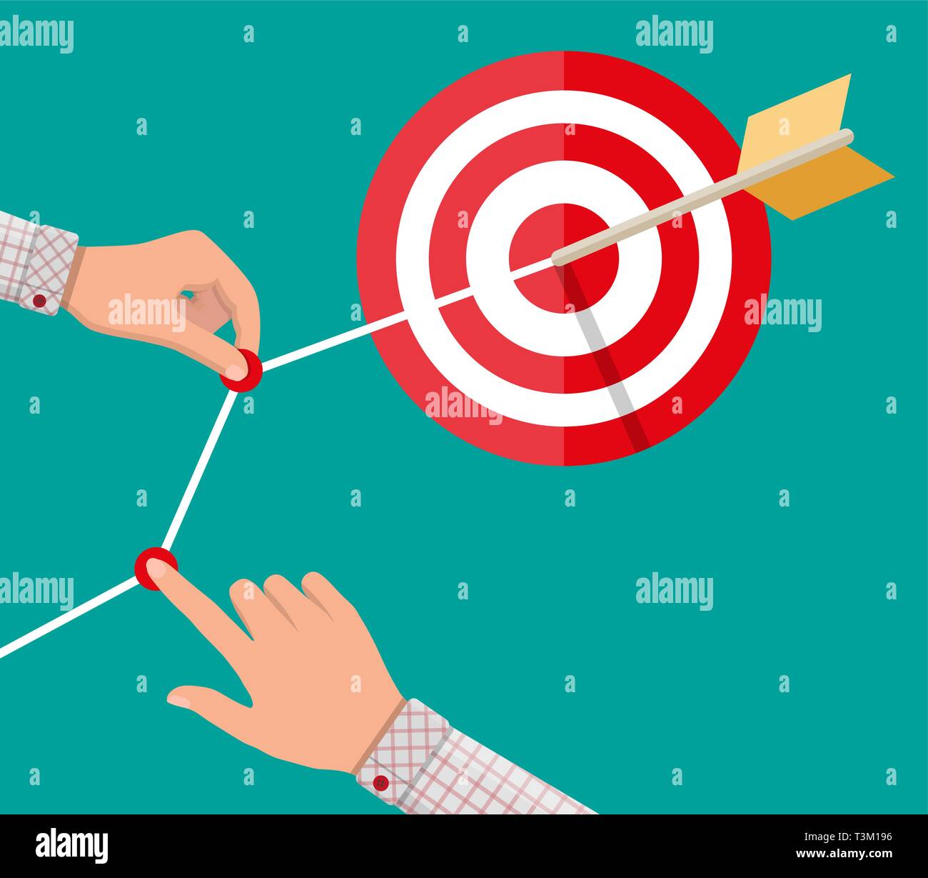 Hand of businessman pointing to the arrow from target. Goal setting ...