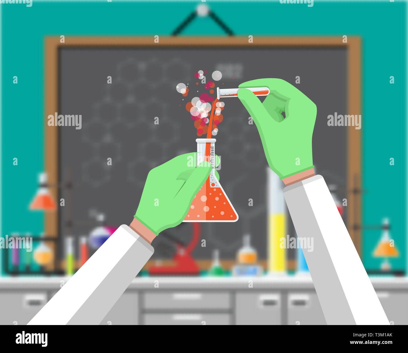 Science Experiment in laboratory. Lboratory equipment, jars, beakers ...